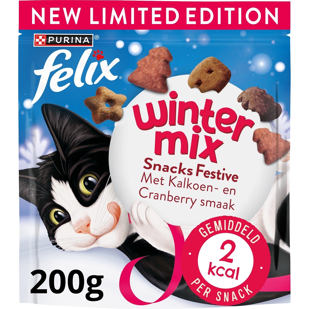 Felix Party Mix Winter Mix -Kalkoen-Cranberry - kattensnacks | Purina NL